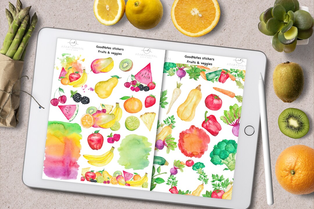 Digital Food Stickers for Goodnotes Planners, Vegetables Icons, Digital ...