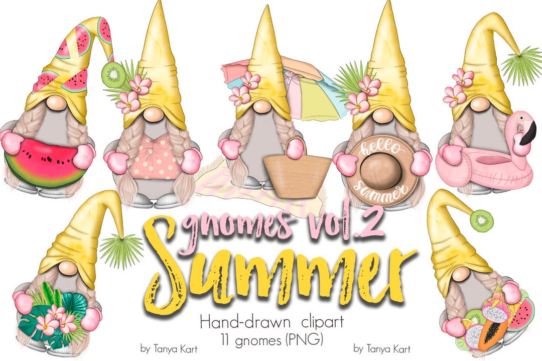 Summer Gnomes Clip Art, Watercolor Designs for Sublimation Projects ...