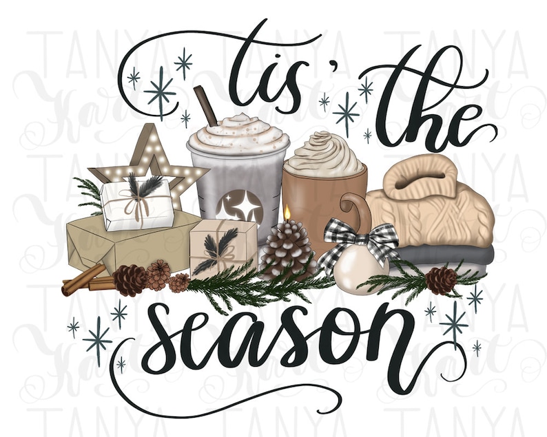 Tis the Season Winter Illustration Hand Drawn Png Christmas - Etsy
