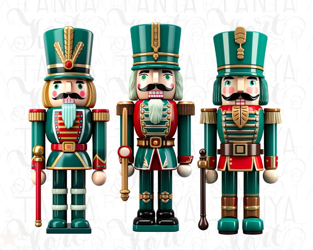 Green Christmas Nutcrackers Boy PNG Sublimation Hand Drawn Digital ...