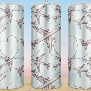 Airplanes Tumbler, 20oz Skinny Tumbler, Road Trip Wrap, Travel Design ...