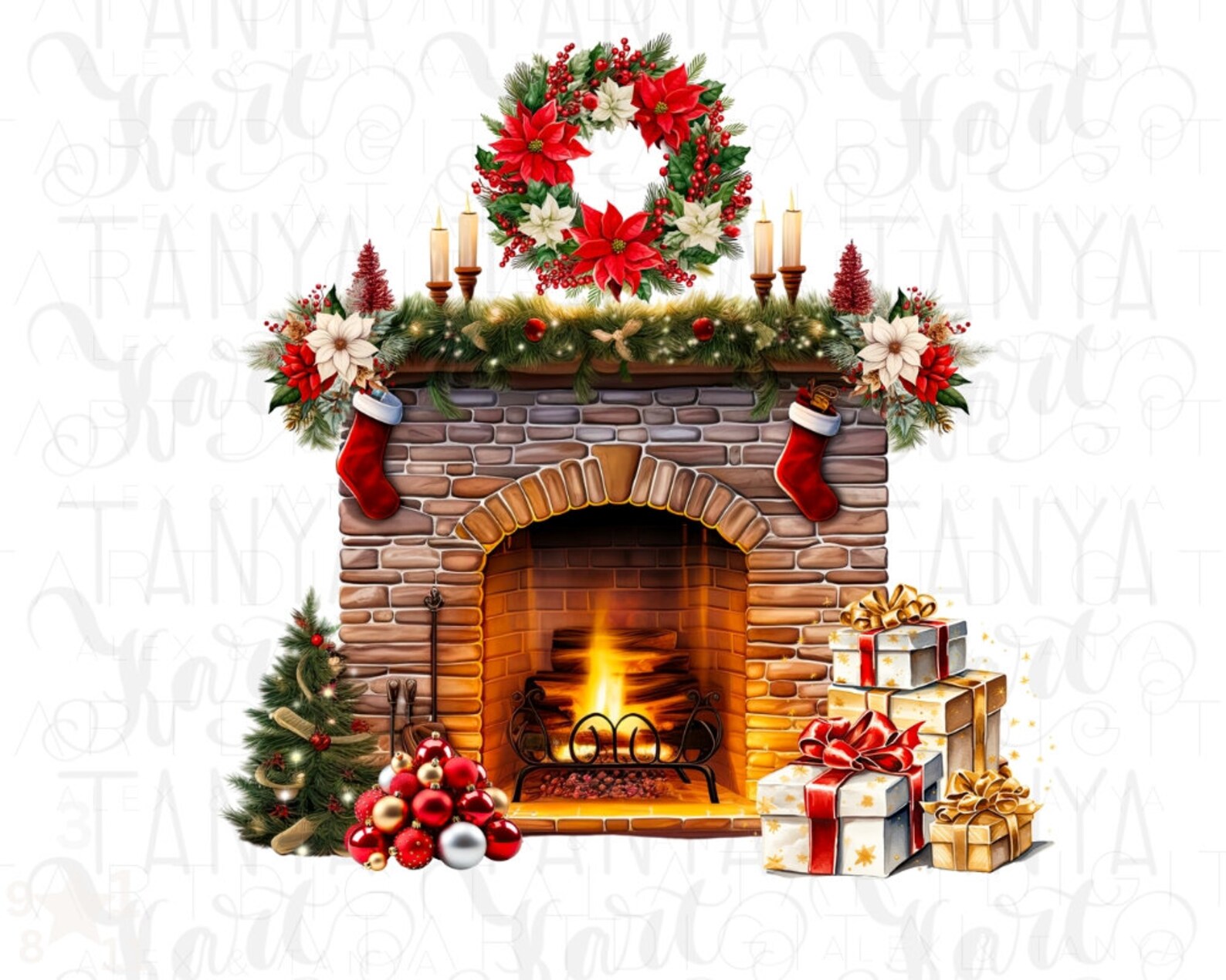 Christmas Fireplace Instant Download Digital PNG for Cards & Gifts ...