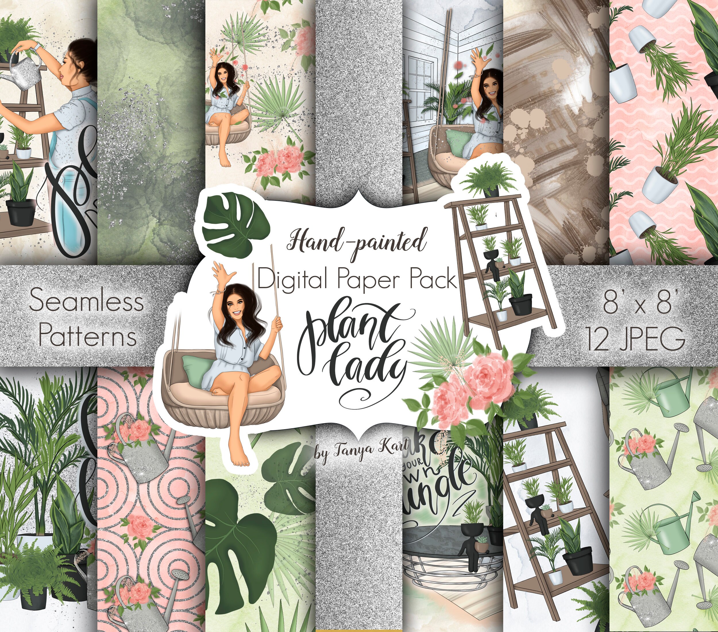 Scrapbook Paper Pack,digital Papers,plant Lady Paper,fashion Girl Paper ...