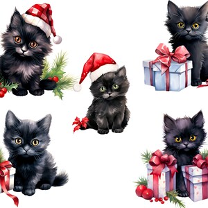 Watercolor Christmas Cat Clipart Bundle, Kittens for Sublimation, Meowy ...