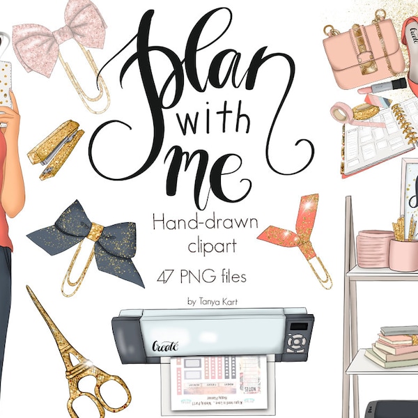 Planner Girl Clipart - Etsy