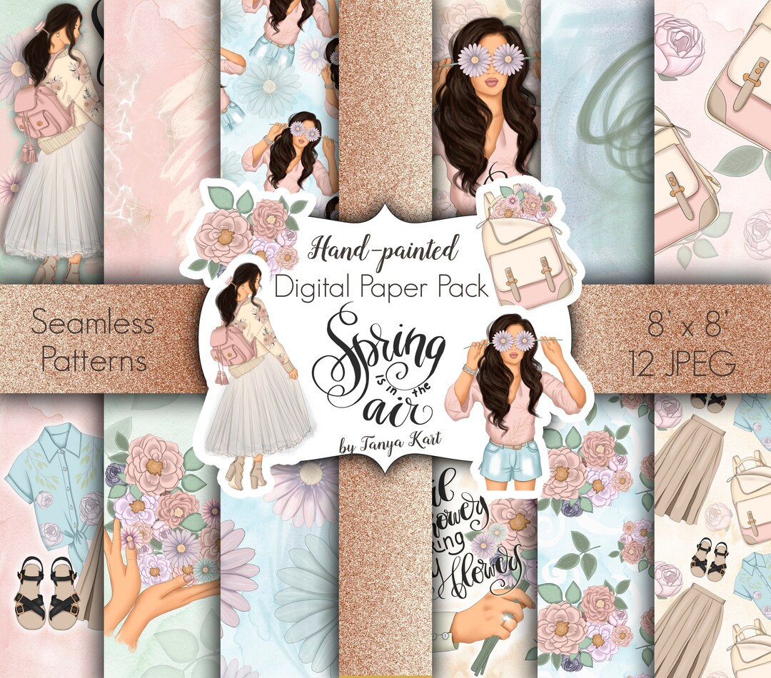 Girly Digital Paper, Spring Patterns, Planner Papers, Seamless Patterns ...