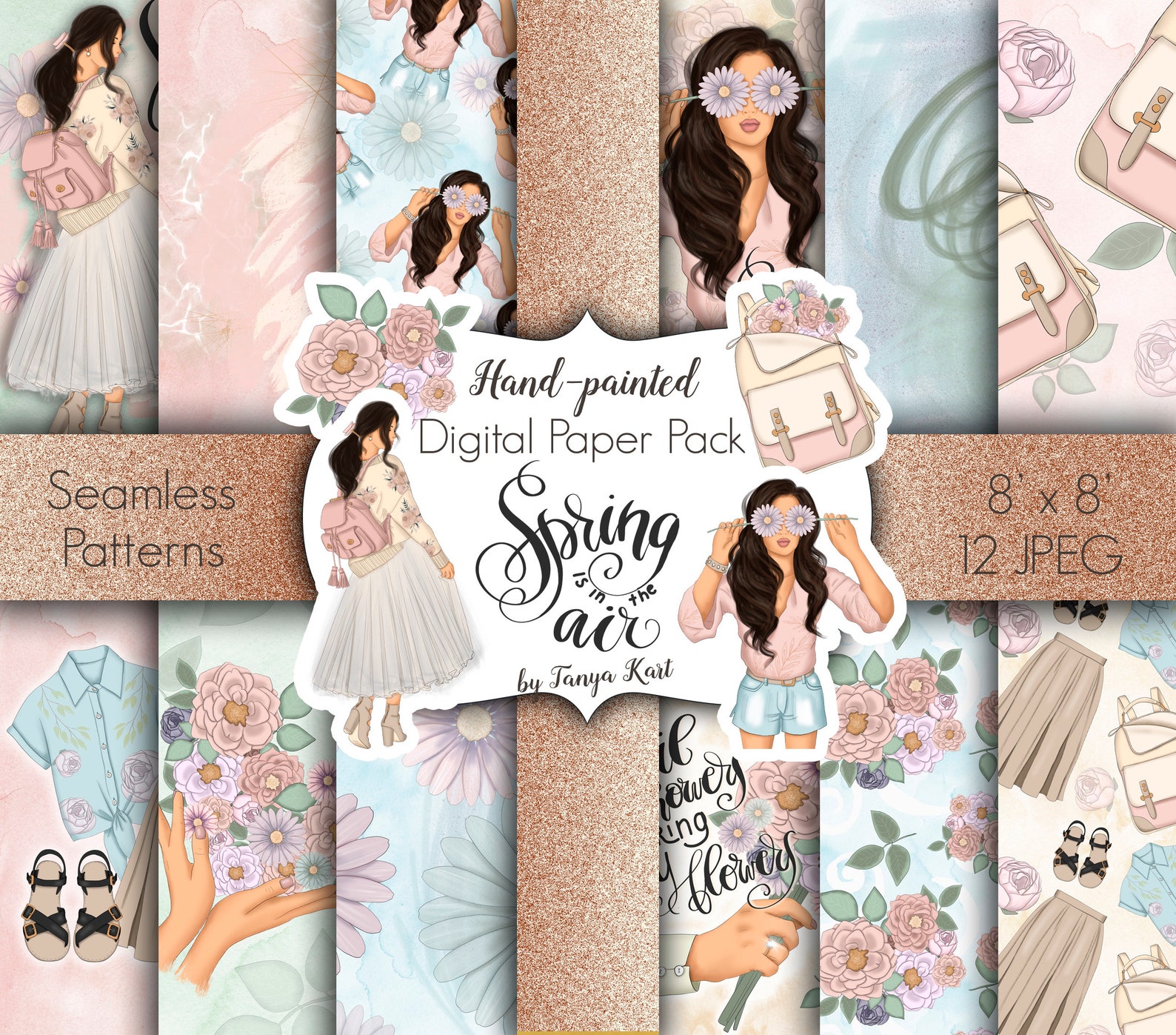 Girly Digital Paper Spring Patterns Planner Papers Seamless - Etsy