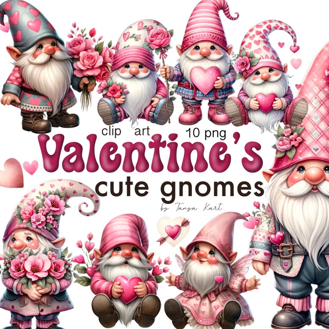 Valentine Gnomes Clipart for Digital Planner & Stickers, Watercolor ...