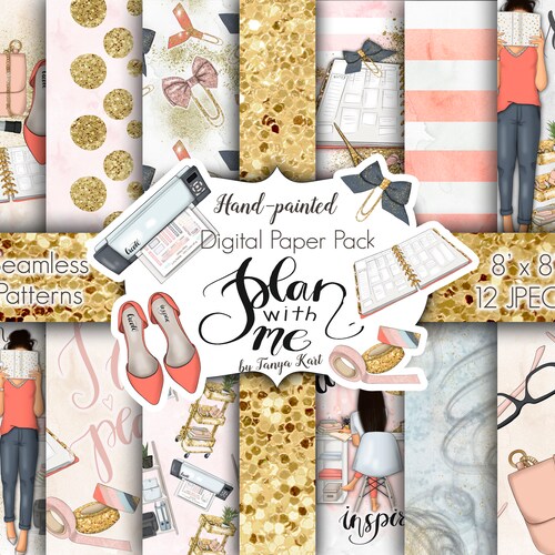 Planner Girl Digital Paper Pack Fashion Girl Boss Graphics - Etsy