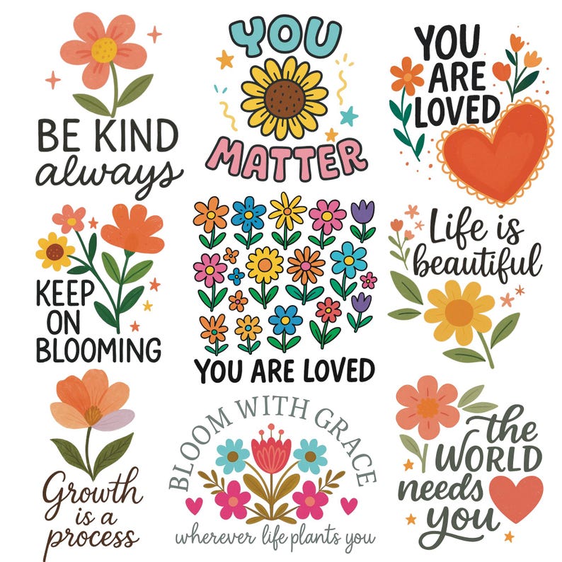 Floral Inspirational Quotes PNG Bundle: Mental Health Sublimation ...
