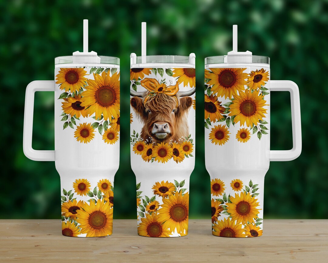 Highland Cow Png 40oz Quencher Sunflowers Tumbler Sublimation Design ...