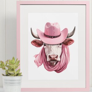 Pink Cow Digital Download, Cute Highland Cow Art Print PNG, Western Cow ...