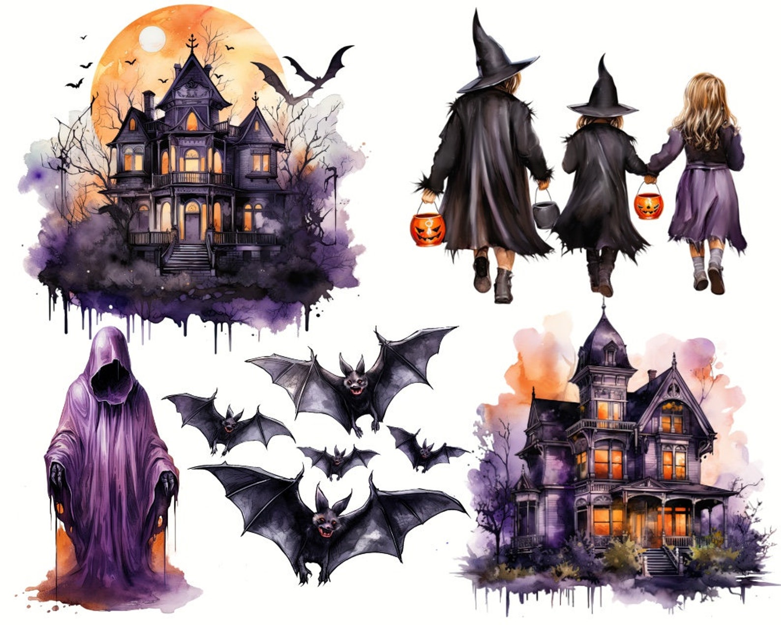 Spooky Halloween Witches PNG Clipart Bundle, Mystical Fantasy & Gothic ...