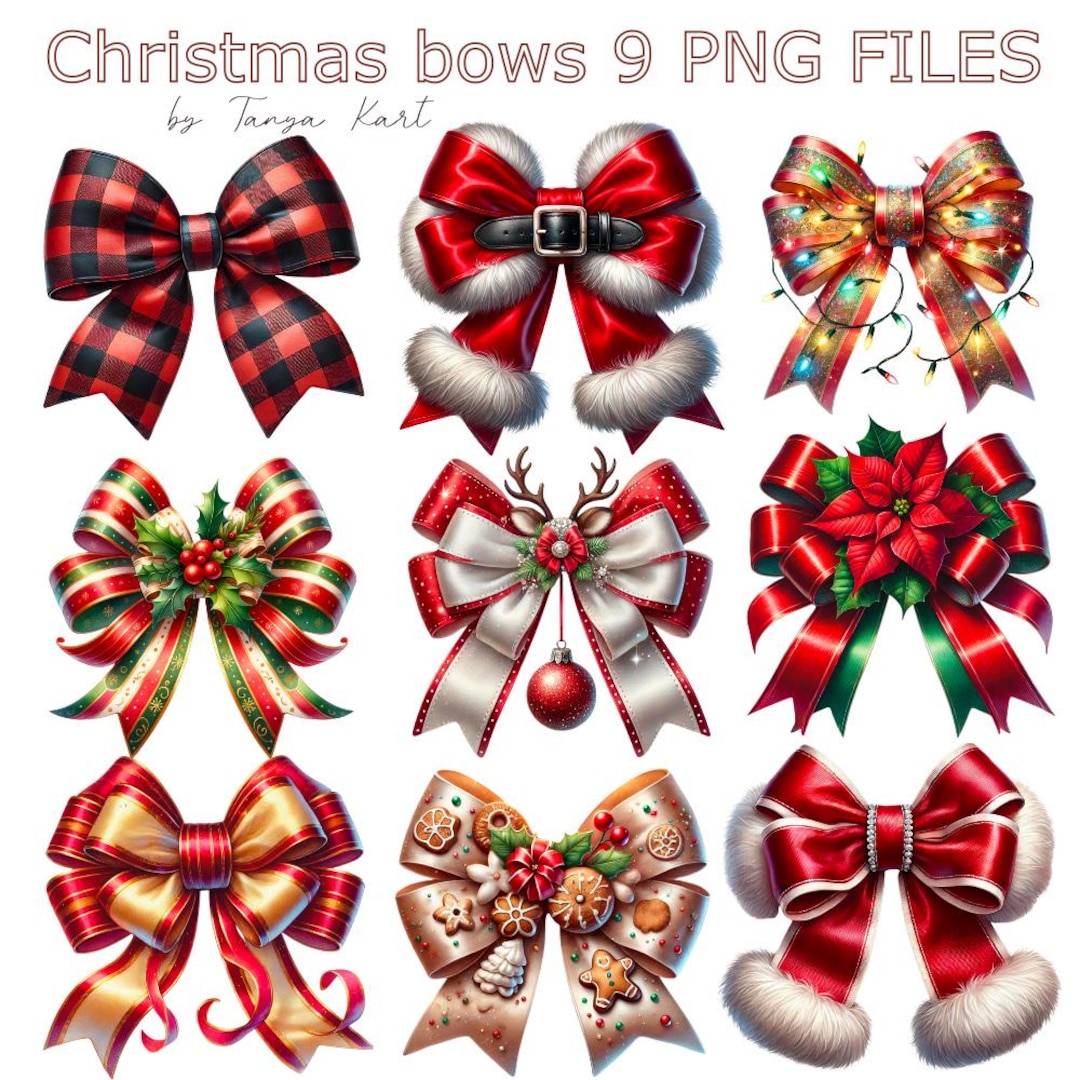Coquette Christmas Bows PNG, Red Bow Clipart for Sublimation, Christmas ...