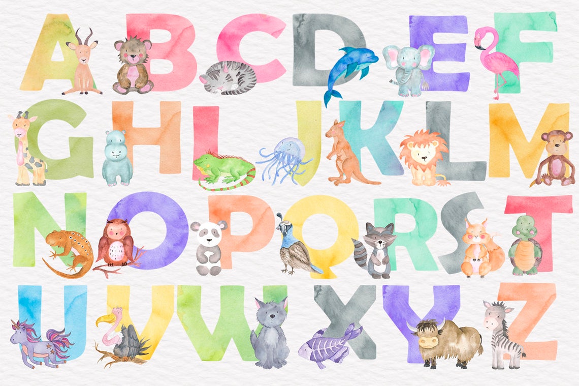 Animal Alphabet Watercolor Clipart: A-Z PNG Letters (digital Download ...