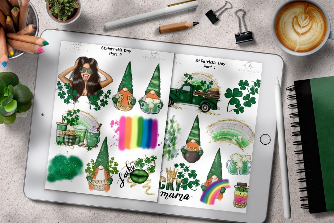 St Patricks Day Digital Stickers for March Goodnotes Planner, Spring ...
