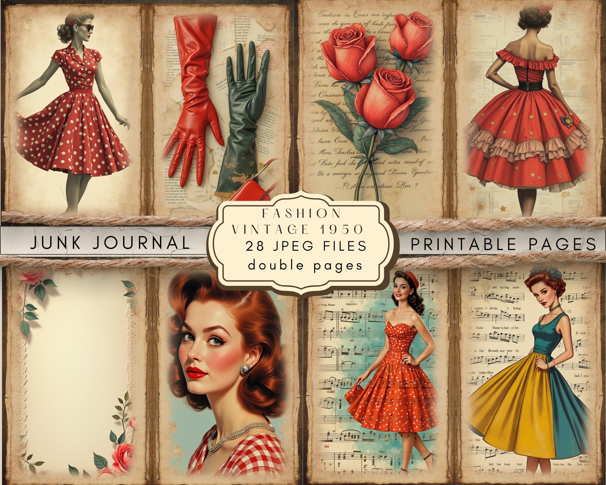 1950s Fashion Junk Journal Kit: Retro Vogue Ephemera (digital Download ...