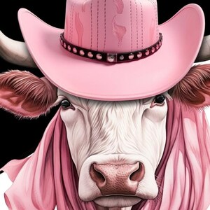 Pink Cow Digital Download, Cute Highland Cow Art Print PNG, Western Cow ...