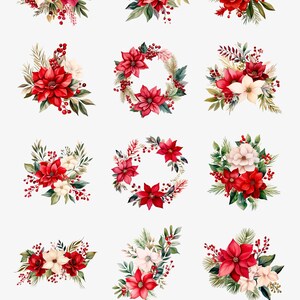 Christmas Floral Clipart Bundle Xmas Bouquet Flowers,red & White Winter ...