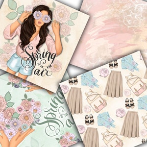 Girly Digital Paper, Spring Patterns, Planner Papers, Seamless Patterns ...