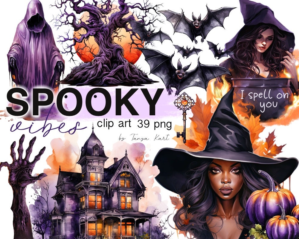 Spooky Halloween Witches PNG Clipart Bundle, Mystical Fantasy & Gothic ...