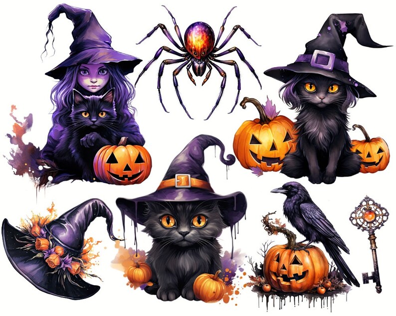 Spooky Halloween Witches PNG Clipart Bundle, Mystical Fantasy & Gothic ...