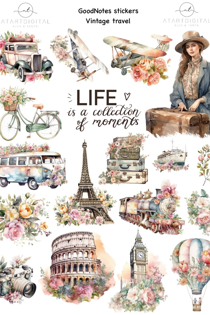 Vintage Travel Goodnotes Stickers for Digital Planners, Travel Vacation ...
