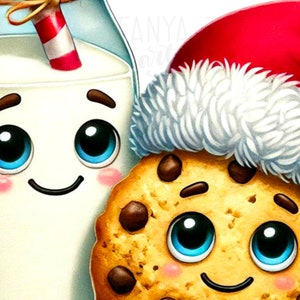 Kawaii Milk and Cookie PNG, Retro Watercolor Christmas Cookie ...