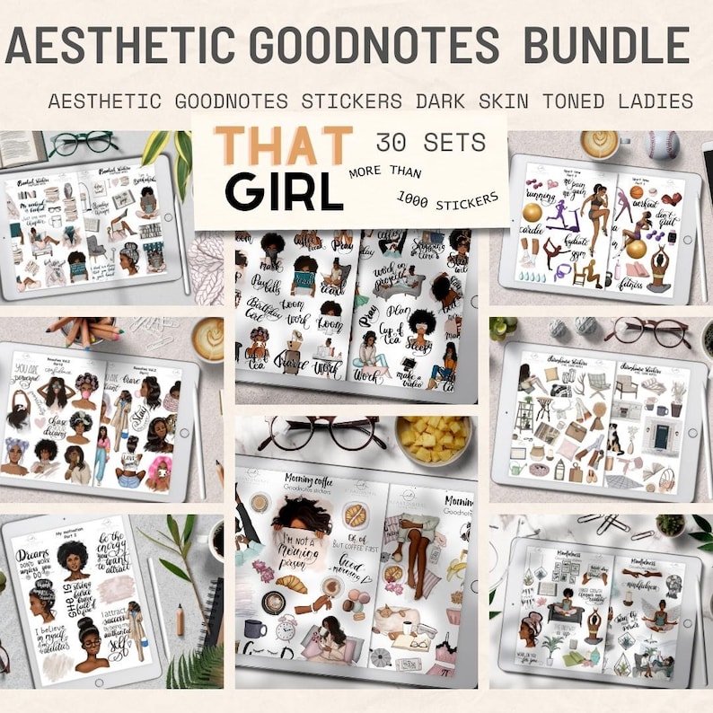 That Girl Planner Aesthetic Stickers for Goodnotes, Melanin, Self Care ...