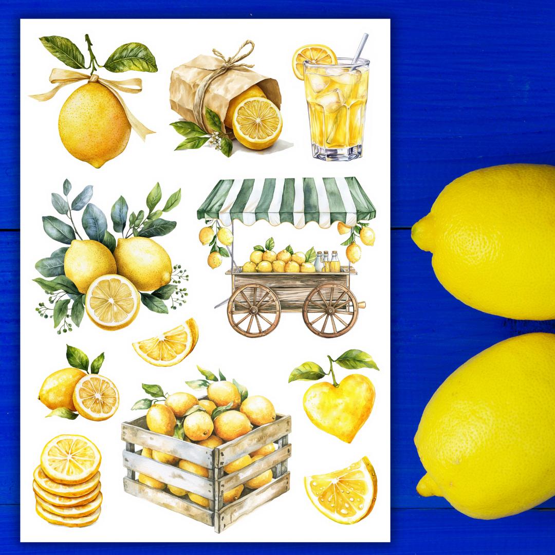 Watercolor Lemon Planner Stickers: Summer Journaling Set (digital ...