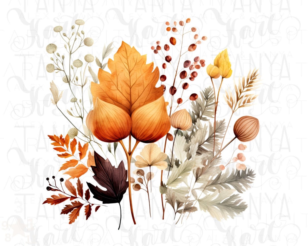 Autumn Digital Art, Fall Foliage, Fall Flowers, Boho Floral Art for ...
