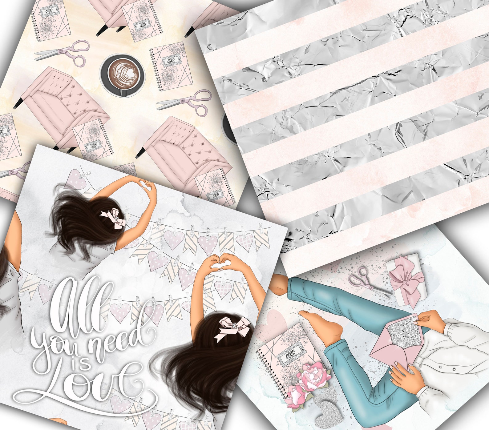 Girly Digital Paper Love Patterns Valentine Papersfashion | Etsy