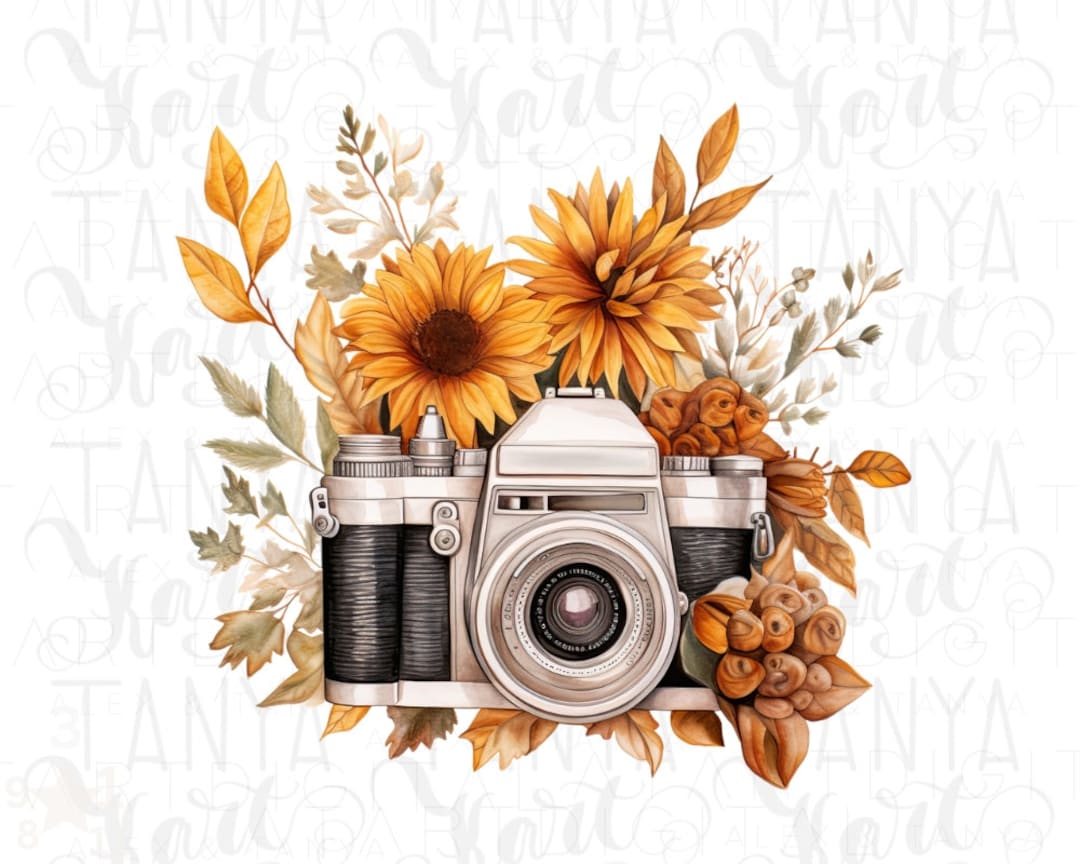 Autumn Camera Flowers Bouquet PNG Instant Download for Planner Stickers ...