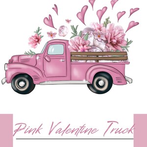 Pink Valentine Truck With Flowers Digital Png File, Car With Hearts ...