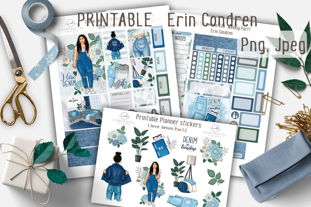 Planner Stickers, Denim Weekly Kit, Erin Condren Stickers, Life Planner ...