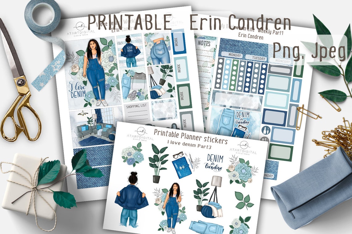 Planner Stickers Denim Weekly Kit Erin Condren Stickers | Etsy