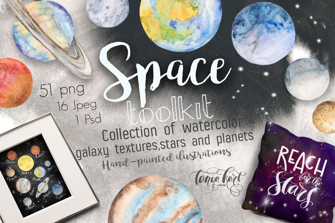 Solar System Clipart, Watercolor Space Theme, Instant Download ...