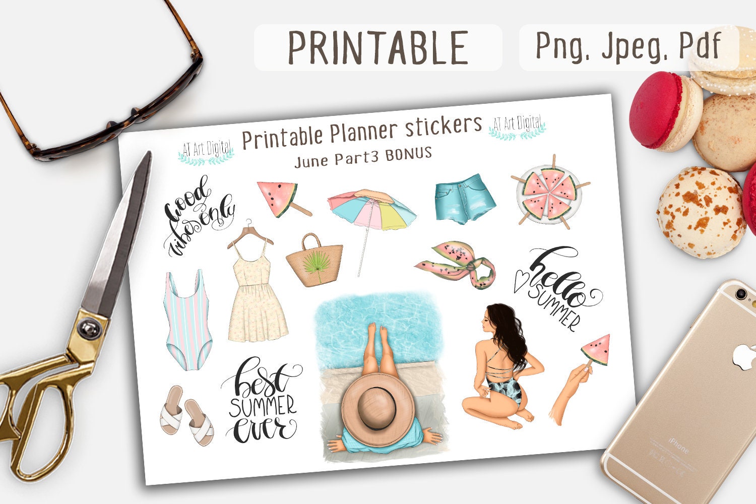 Summer Planner Stickers Life Planner June Monthly Kit - Etsy