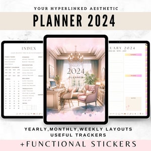 Aesthetic Digital Planner 2024 With Weekly & Monthly Mood Tracker ...