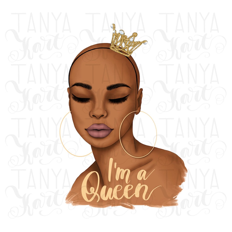 Bald Woman Png, Female Queen Png, Dark Skin Toned, Sublimation Png ...