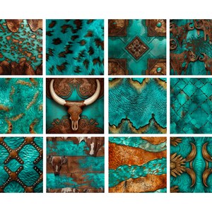 Cowhide Western Turquoise Digital Papers Designs, Cowhide Pattern Jpg ...