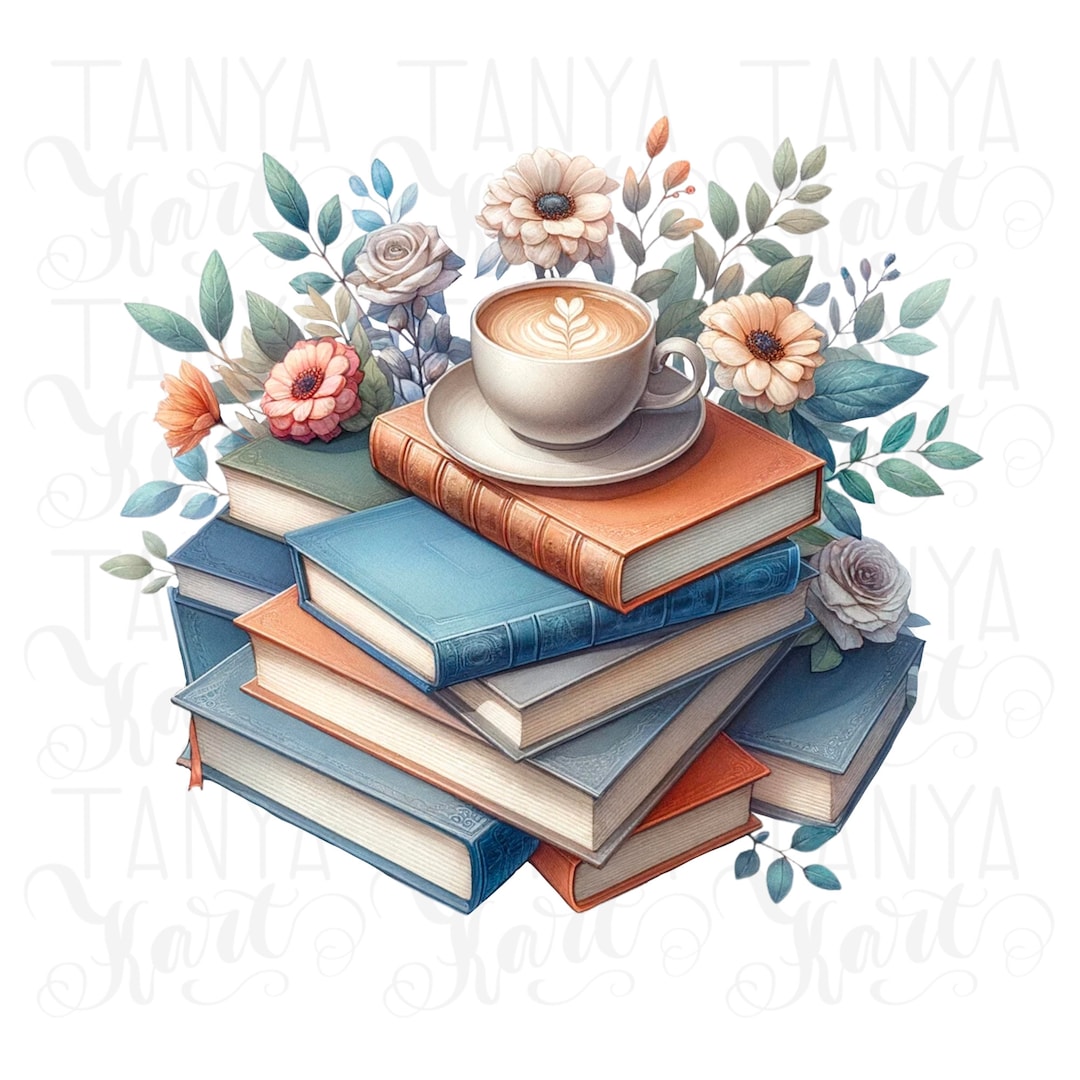Books and Flowers Digital, Pastel Book & Coffee Pngs Download, Bookworm ...