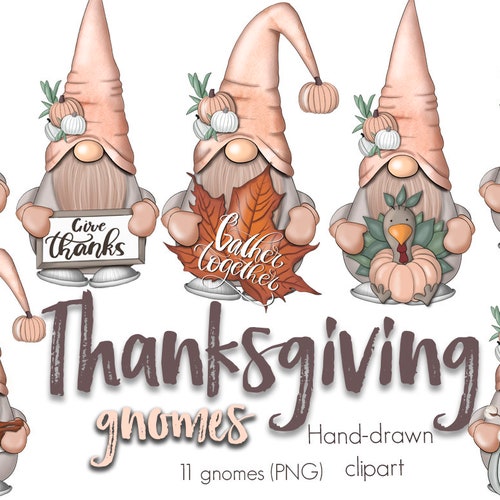 Thanksgiving Gnomes PNG Clipart. Watercolor Fall Gnome Cute | Etsy