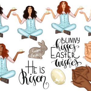 Easter Bunny Spring Clipart Bundle, Cute Rabbit, Colorful Eggs, Fashion ...
