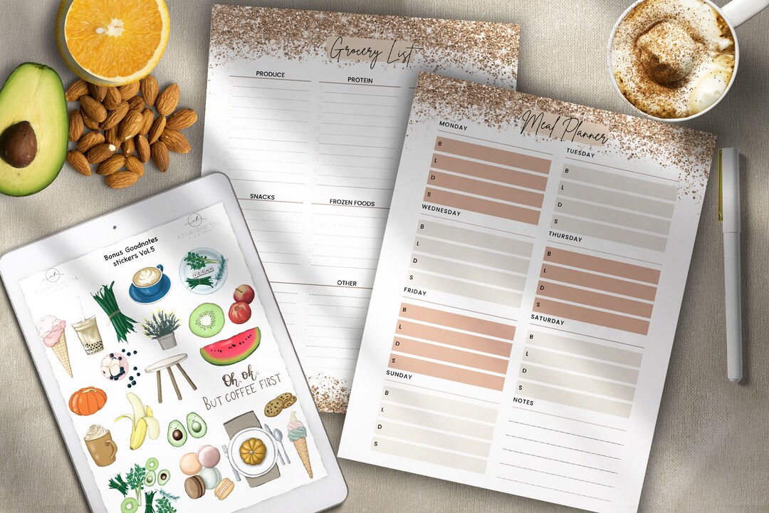 Digital Meal Planner: Goodnotes Grocery List, Food Stickers (PDF & PNG ...