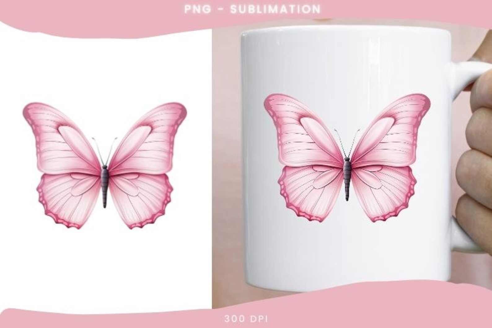 Pink Butterfly Sublimation PNG: Digital Graphic for Shirts and Art T ...