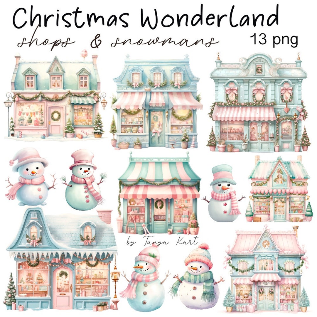 Pastel Christmas Clipart Bundle, Holiday Snowman PNG, Christmas Shop ...