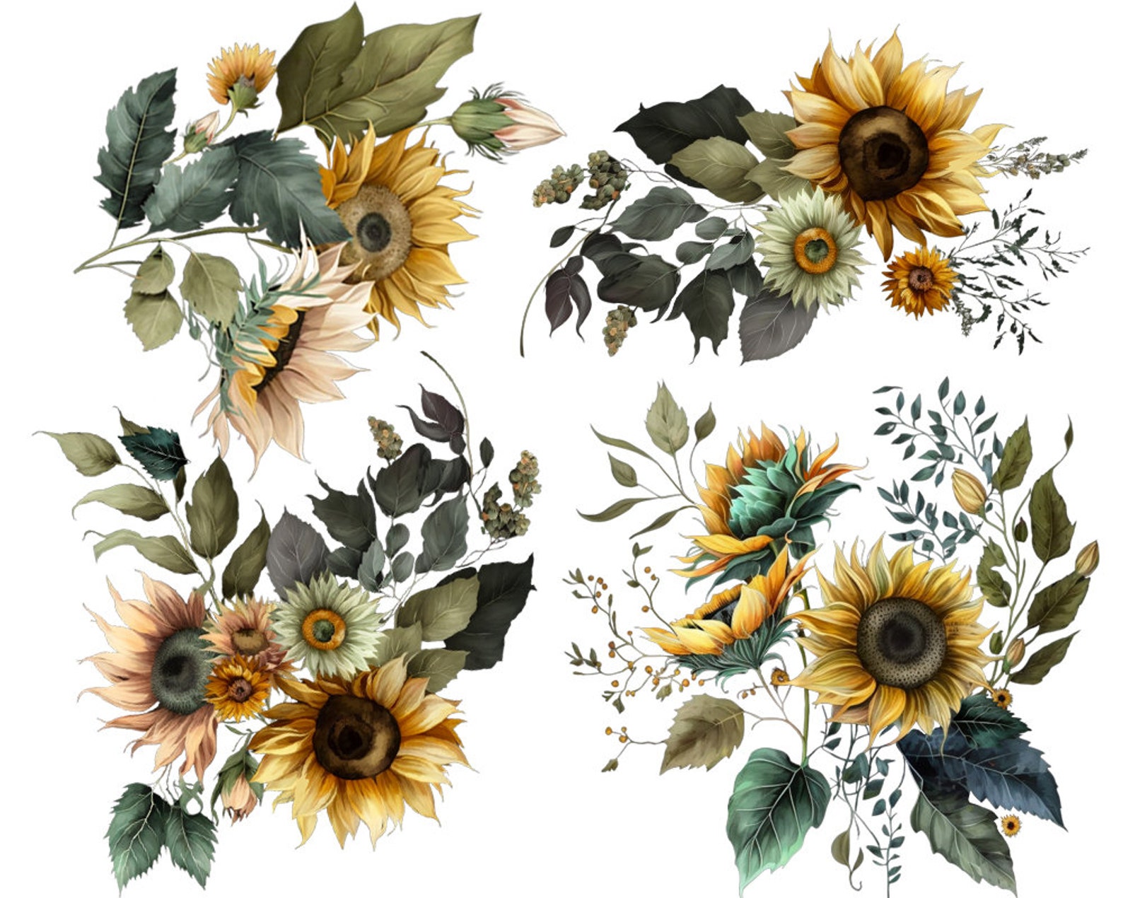 Sunflowers Clipart, Summer Design, Floral Wedding Png, Digital ...