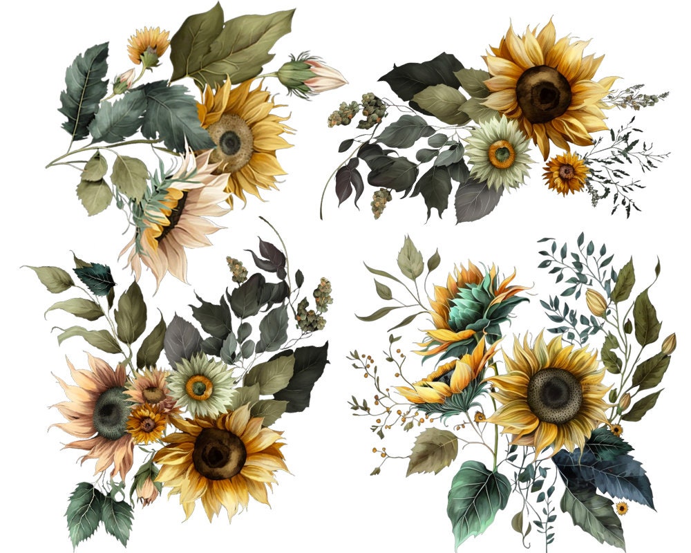 Sunflowers Clipart, Summer Design, Floral Wedding Png, Digital ...