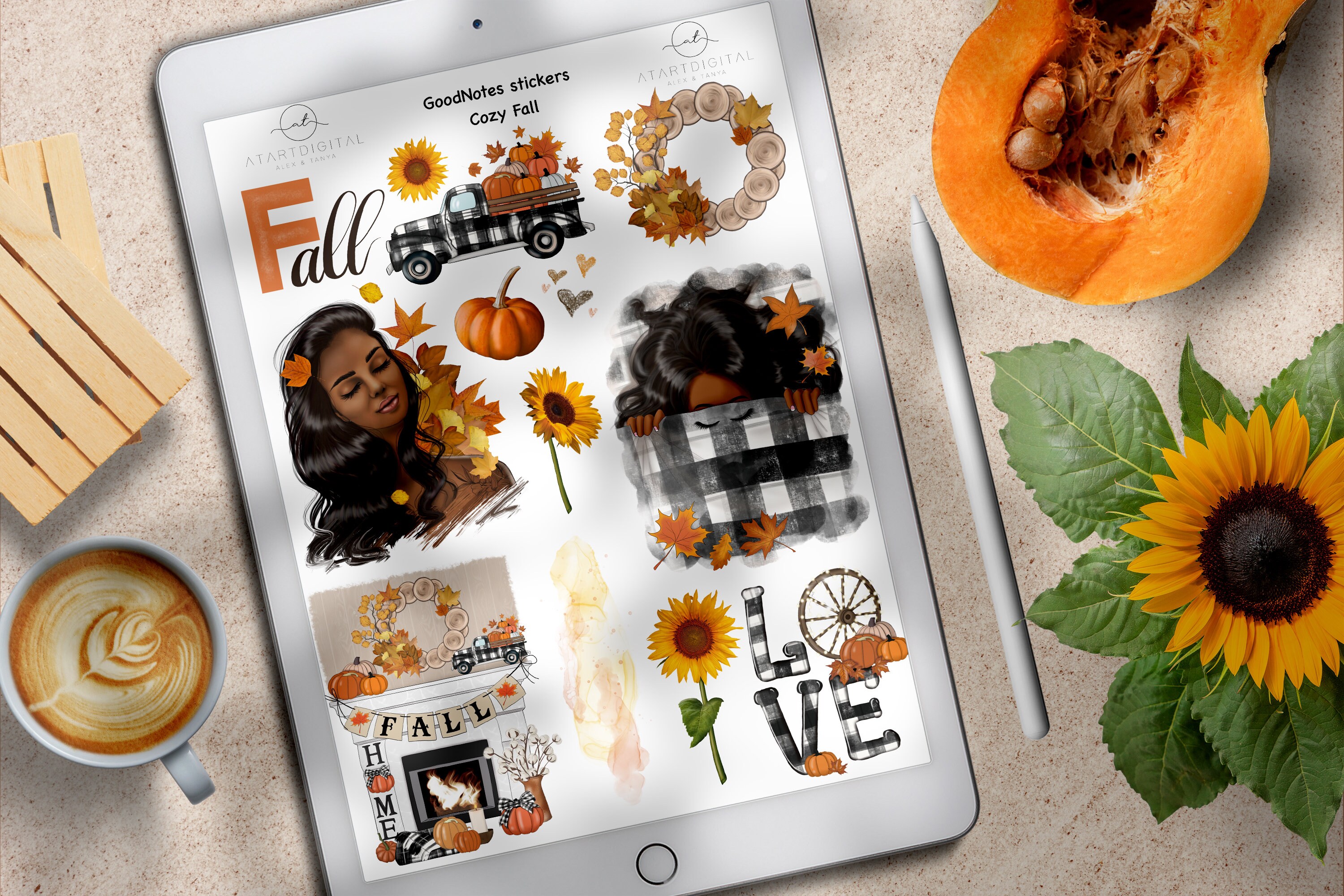 Fall Goodnotes Stickers for Digital Planning Afro Woman - Etsy
